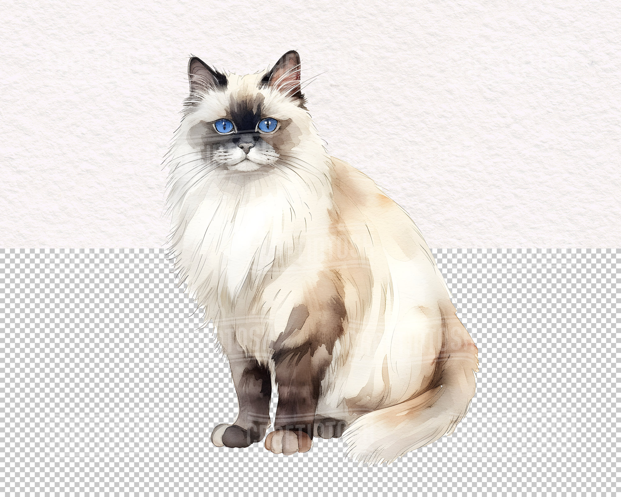 Watercolor Birman Cat Clipart Transparent PNG for Birman Cat Wall Art ...