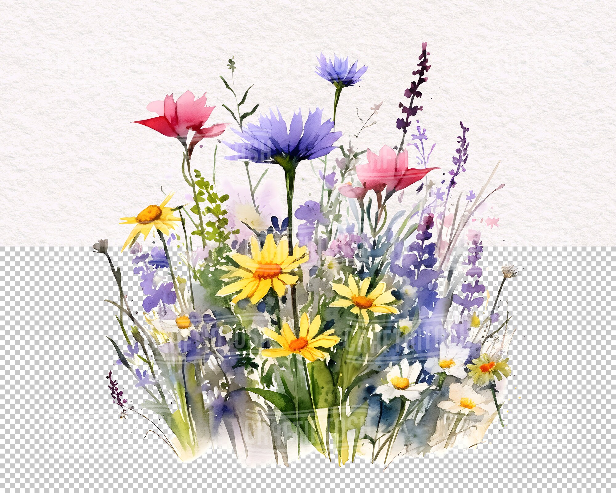 Watercolor Wildflower Meadow Clipart Bundle, Instant Download ...