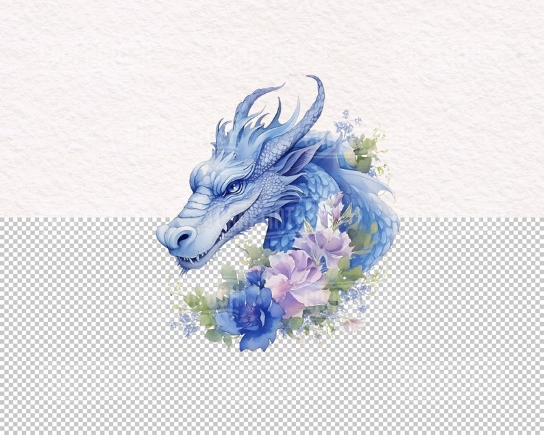 Watercolor Blue Dragon Transparent Clipart PNG Instant Download for ...