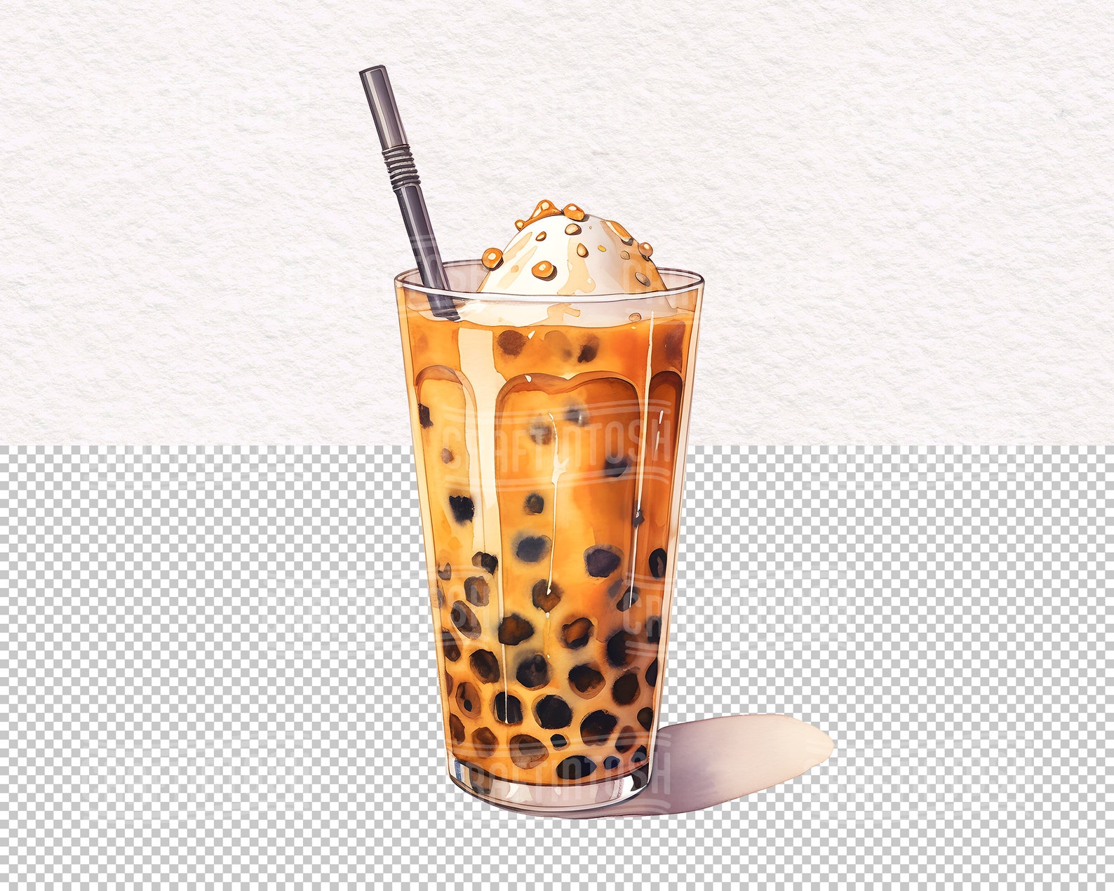 Watercolor Boba Tea Clipart - Bubble Tea PNG Tapioca Tea Boba Nai Cha ...
