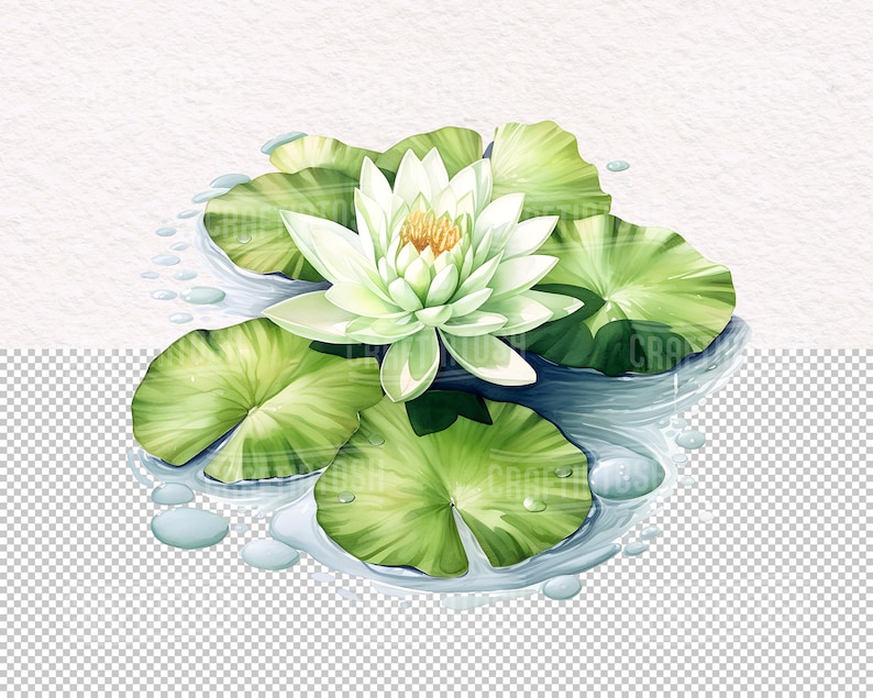 Watercolor Floating Lily Pad Clipart - Transparent Water Lily PNG Lily ...
