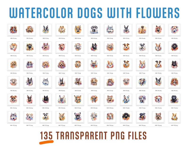 Watercolor Floral Dog PNG Clipart Dogs With Flower Crowns Blossom ...