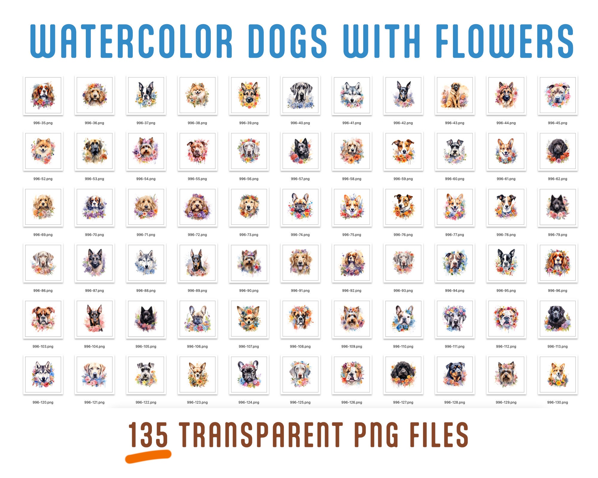 Watercolor Floral Dog PNG Clipart - Dogs With Flower Crowns Blossom ...