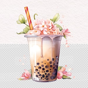 Watercolor Boba Tea Clipart Bubble Tea PNG Tapioca Tea Boba Nai Cha ...