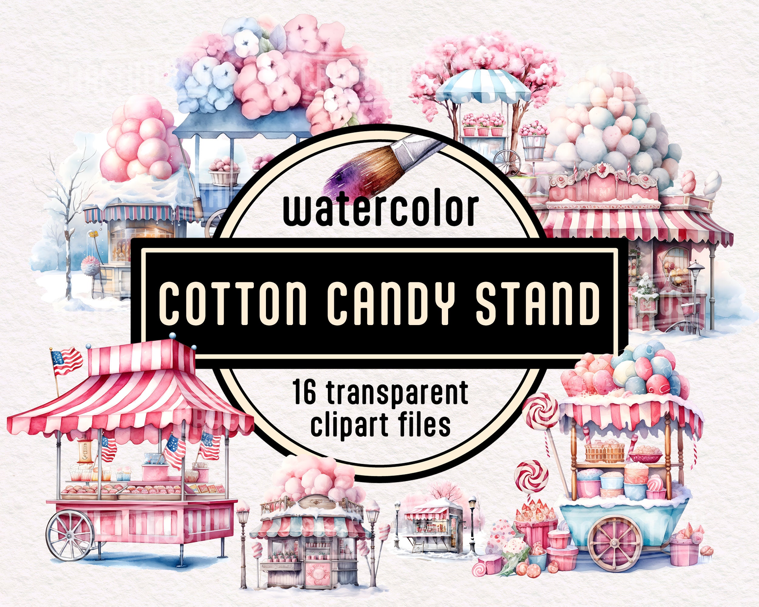Watercolor Cotton Candy Shop Clipart Transparent Cotton Candy Stand PNG ...