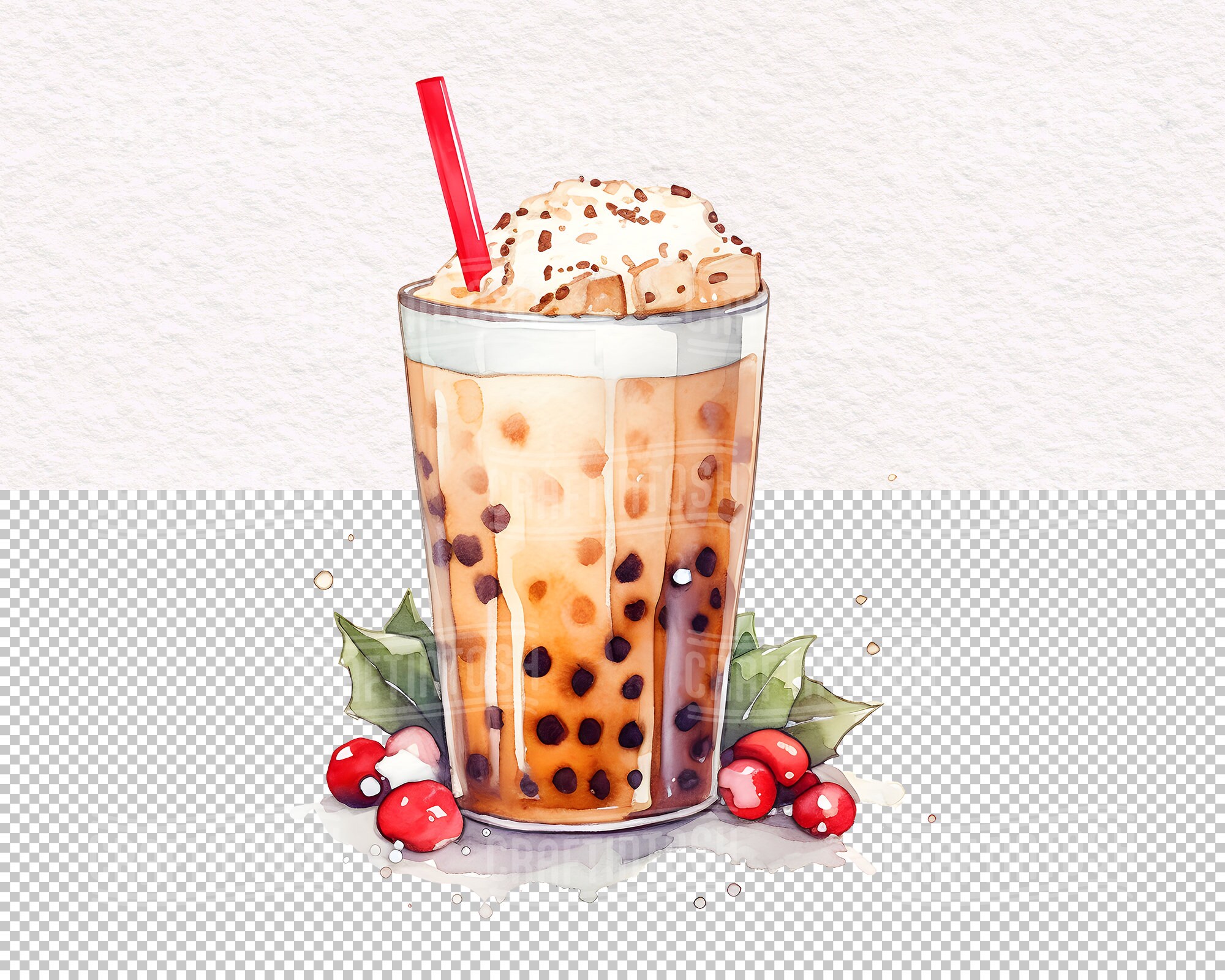Watercolor Boba Tea Clipart - Bubble Tea PNG Tapioca Tea Boba Nai Cha ...