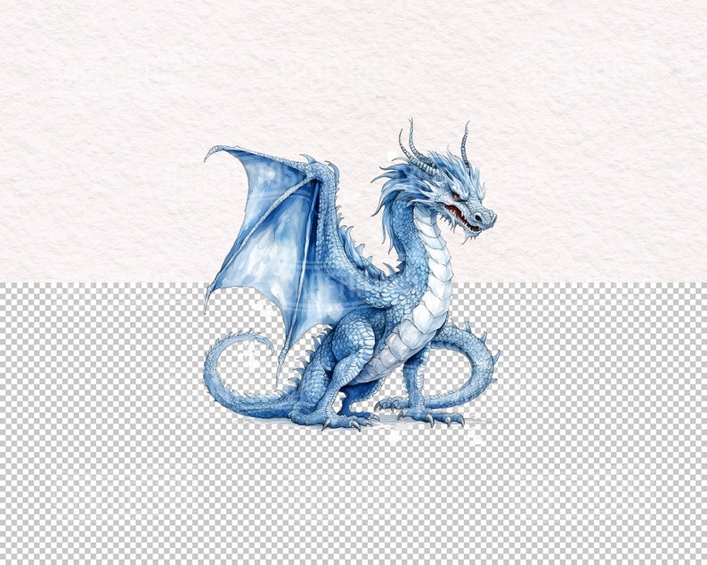 Watercolor Blue Dragon Transparent Clipart PNG Instant Download for ...