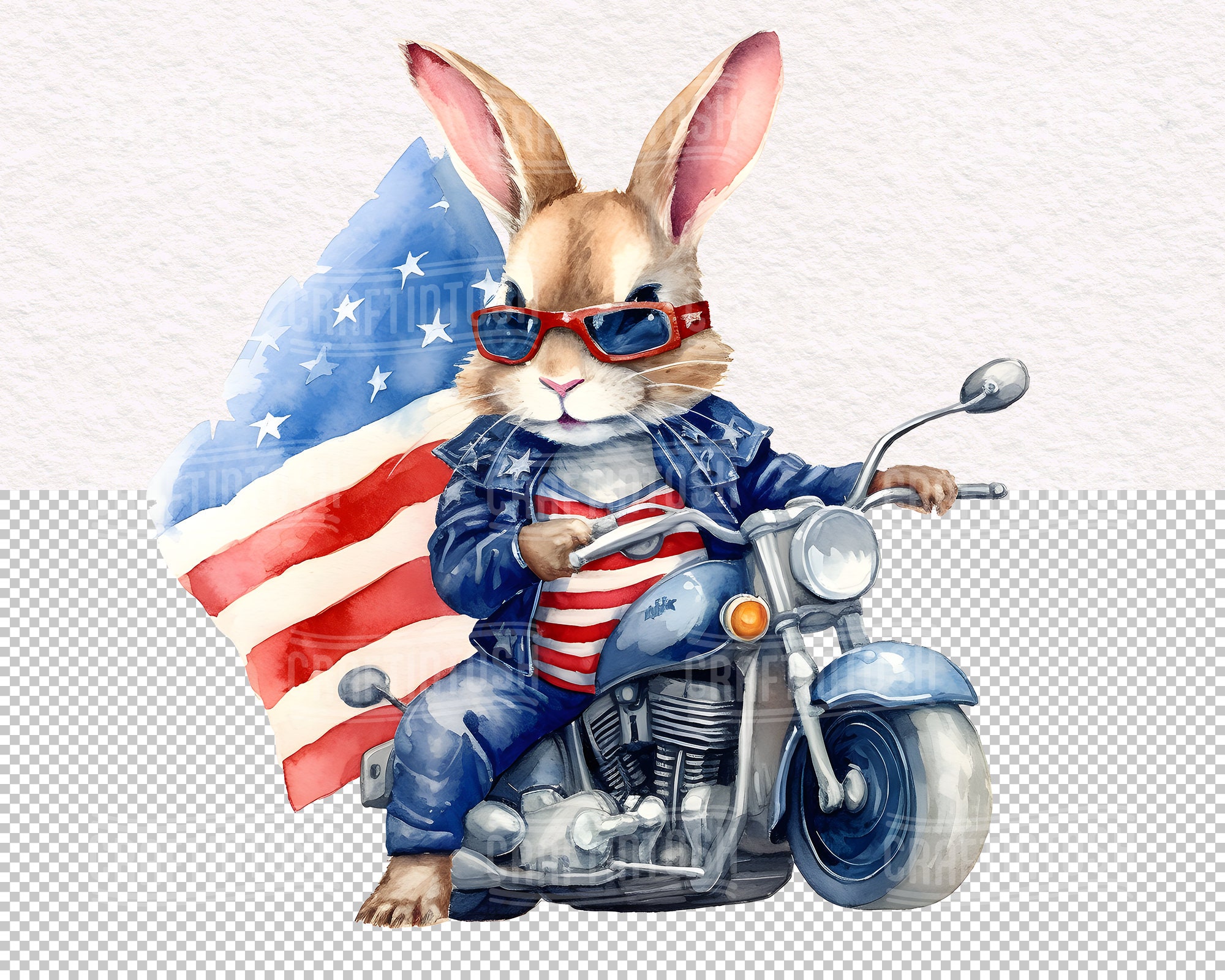 Watercolor Biker Bunny Clipart Bundle - Cute Bunny on Bike Printable ...