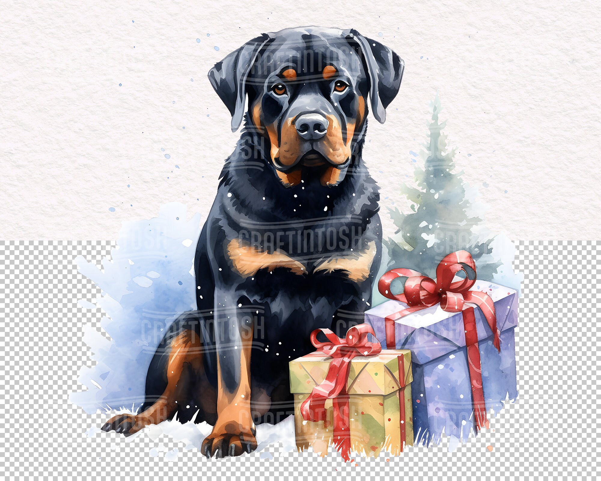 Watercolor Dog With Presents PNG Clipart Dogs With Christmas Gifts Cute ...