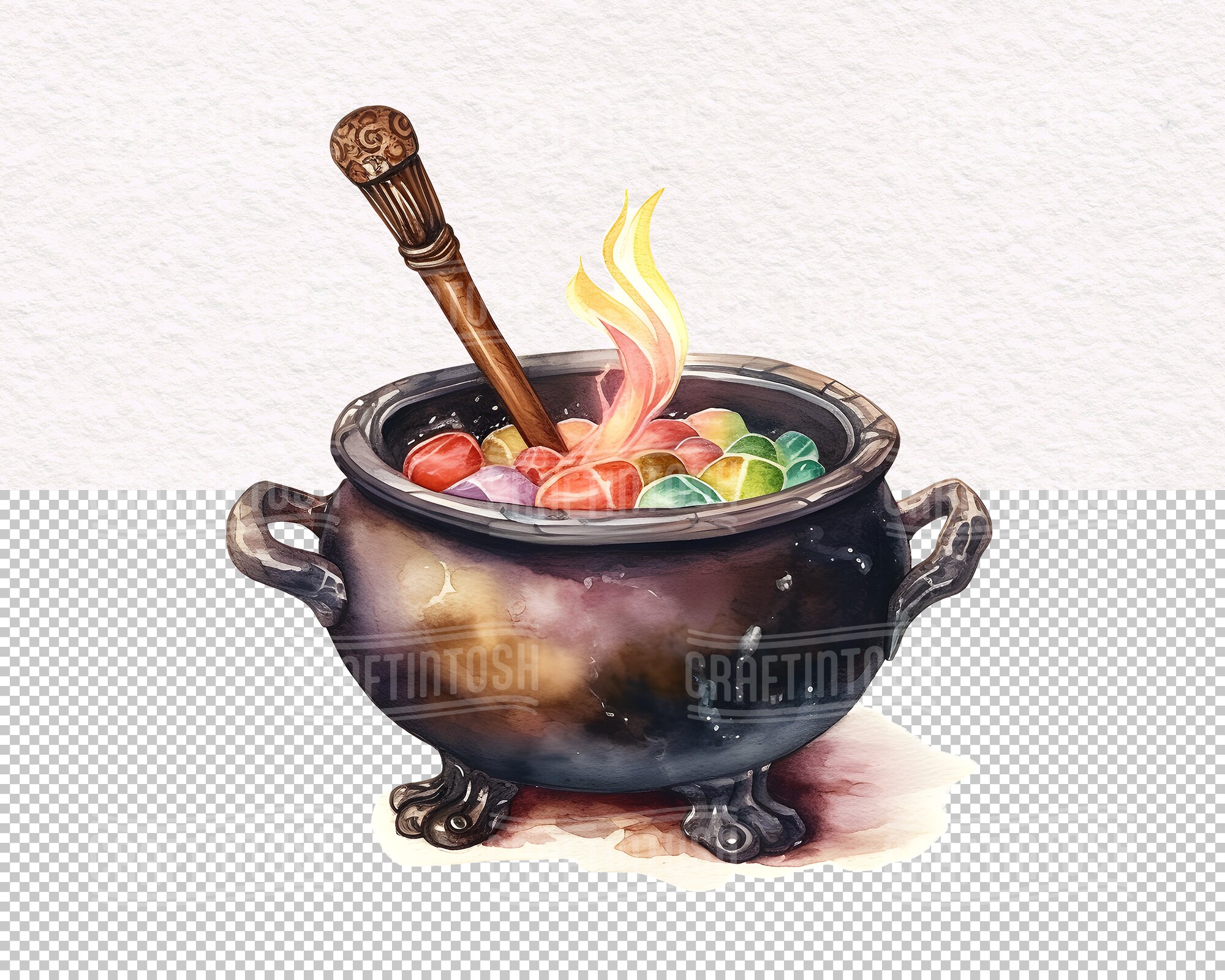 Watercolor Cauldron With Candy Clipart: Halloween Candy Pagan PNG Witch ...