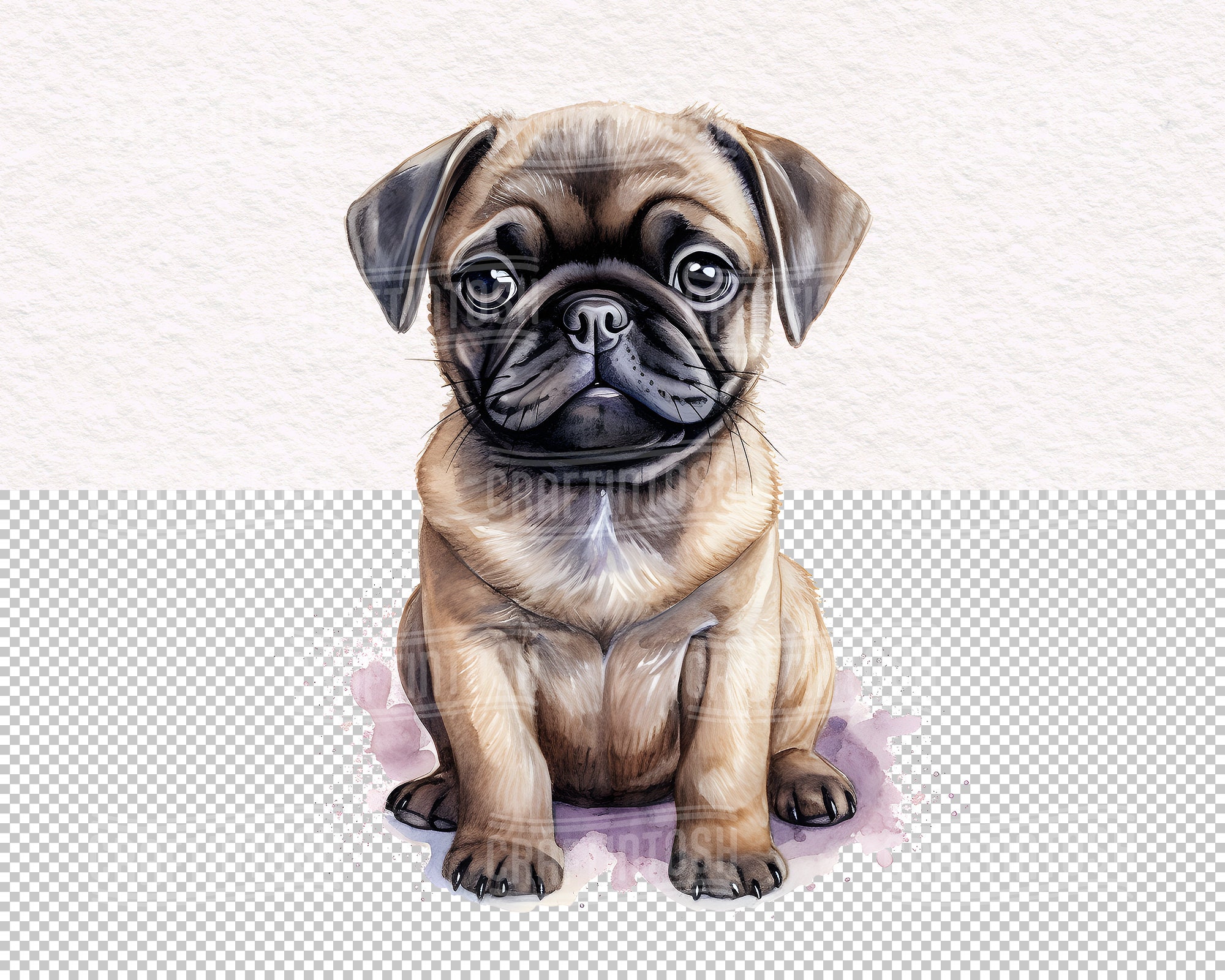 Watercolor Pug Dog and Puppies Clipart Cute Pet Portrait - Etsy