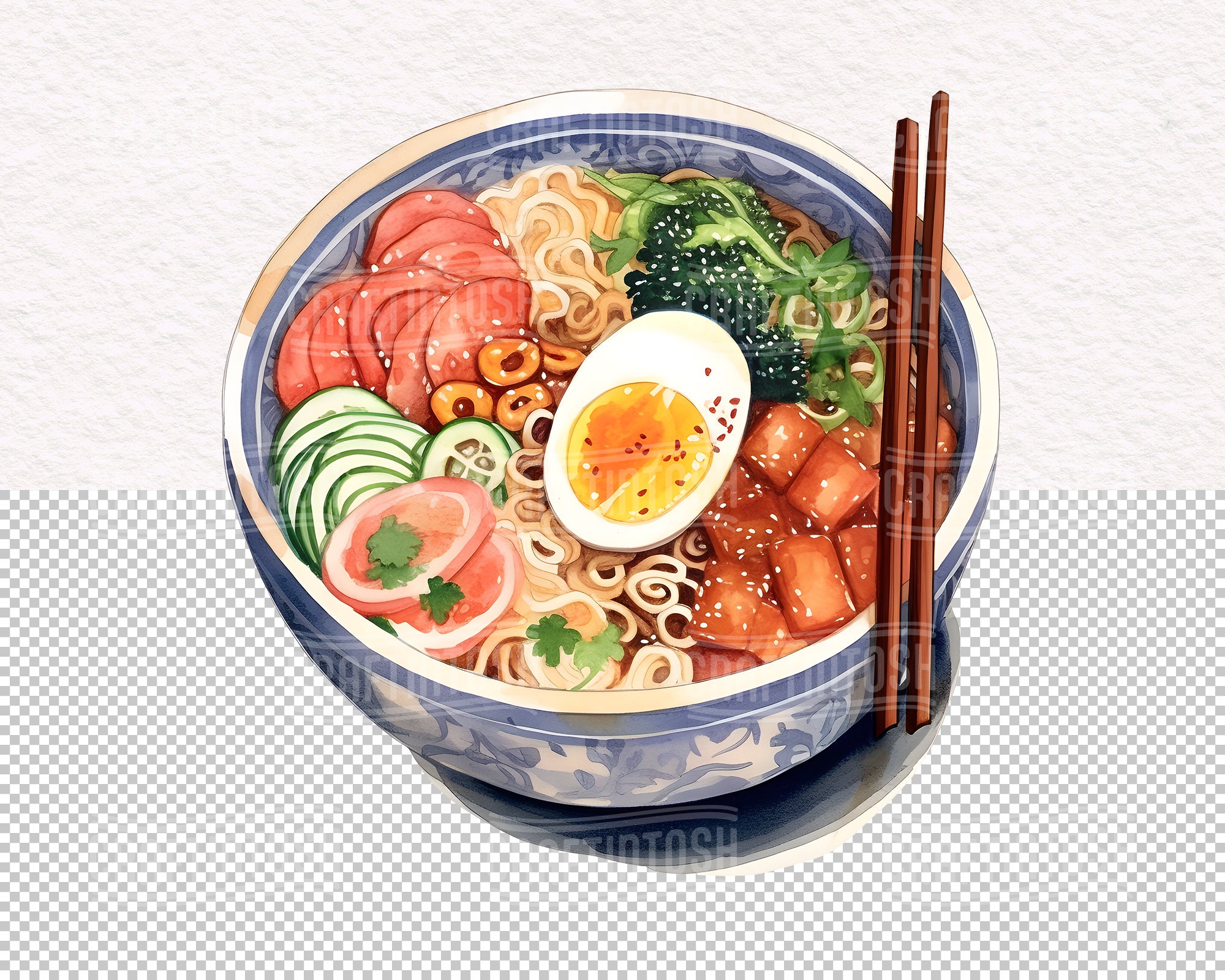 Watercolor Ramen Bowl Clipart - Transparent Traditional Food Clipart ...
