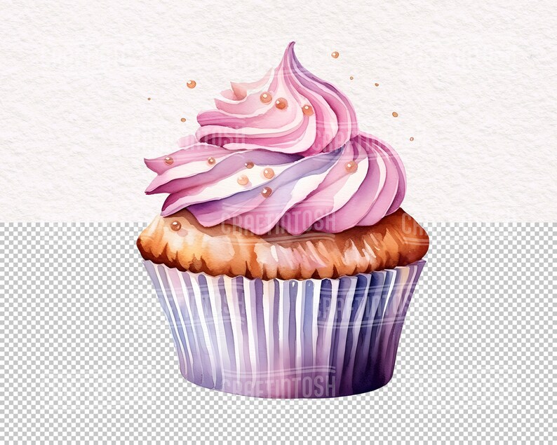 Watercolor Cupcake PNG Clip Art, Baking Clipart, Dessert Clipart, Food ...