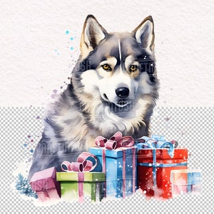 Watercolor Dog With Presents PNG Clipart - Dogs With Christmas Gifts ...