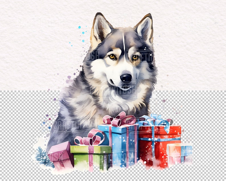 Watercolor Dog With Presents PNG Clipart Dogs With Christmas Gifts Cute ...