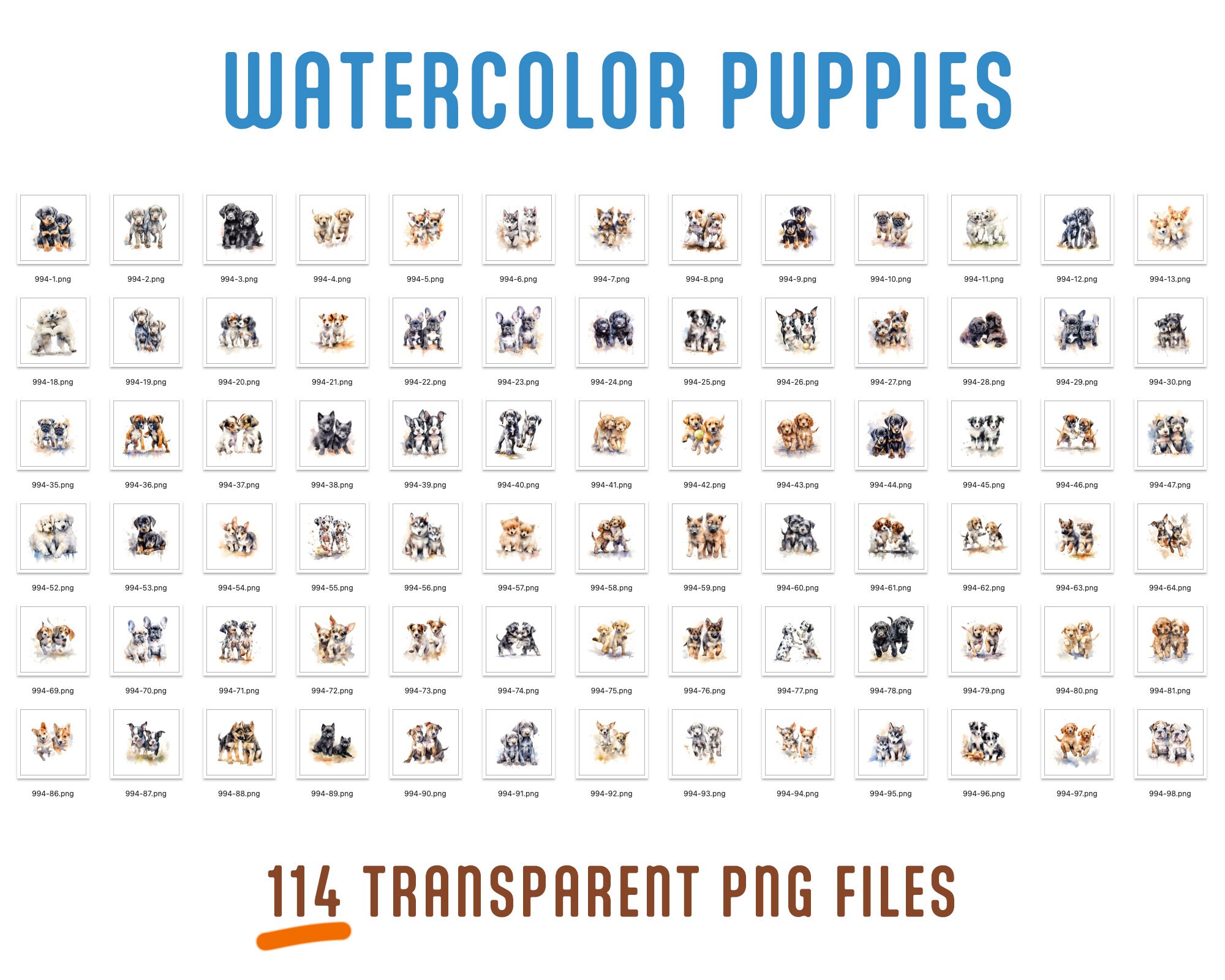 Watercolor Puppies PNG Clipart Bundle: Cute Two Pet Portrait - Etsy