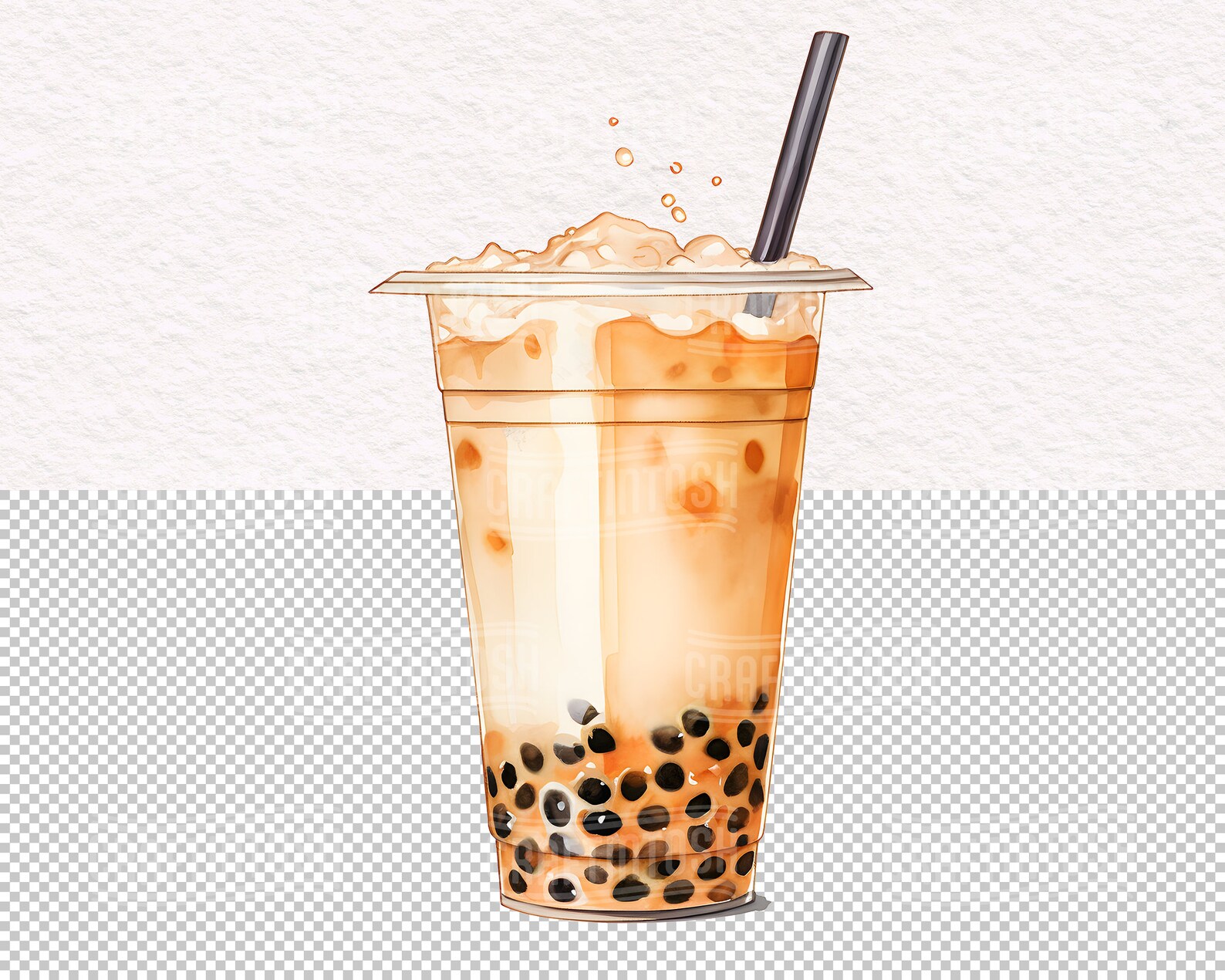 Watercolor Bubble Tea Clip Art Transparent Boba Tea PNG Popping Boba ...