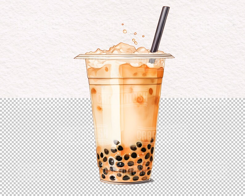 Watercolor Bubble Tea Clip Art Transparent Boba Tea PNG Popping Boba ...