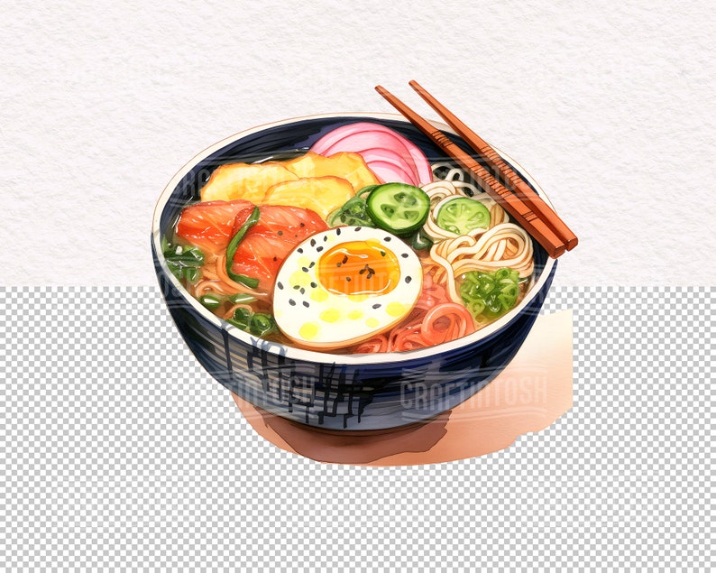 Watercolor Ramen Bowl Clipart - Transparent Traditional Food Clipart ...