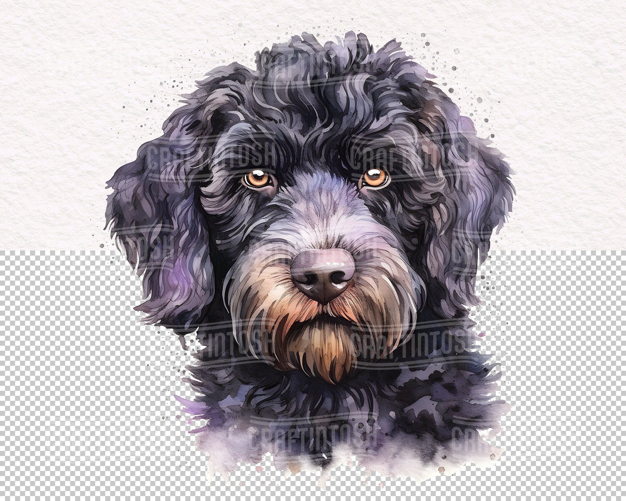 Watercolor Black Labradoodle Dog PNG Clipart Cute Puppies Pet Portrait ...