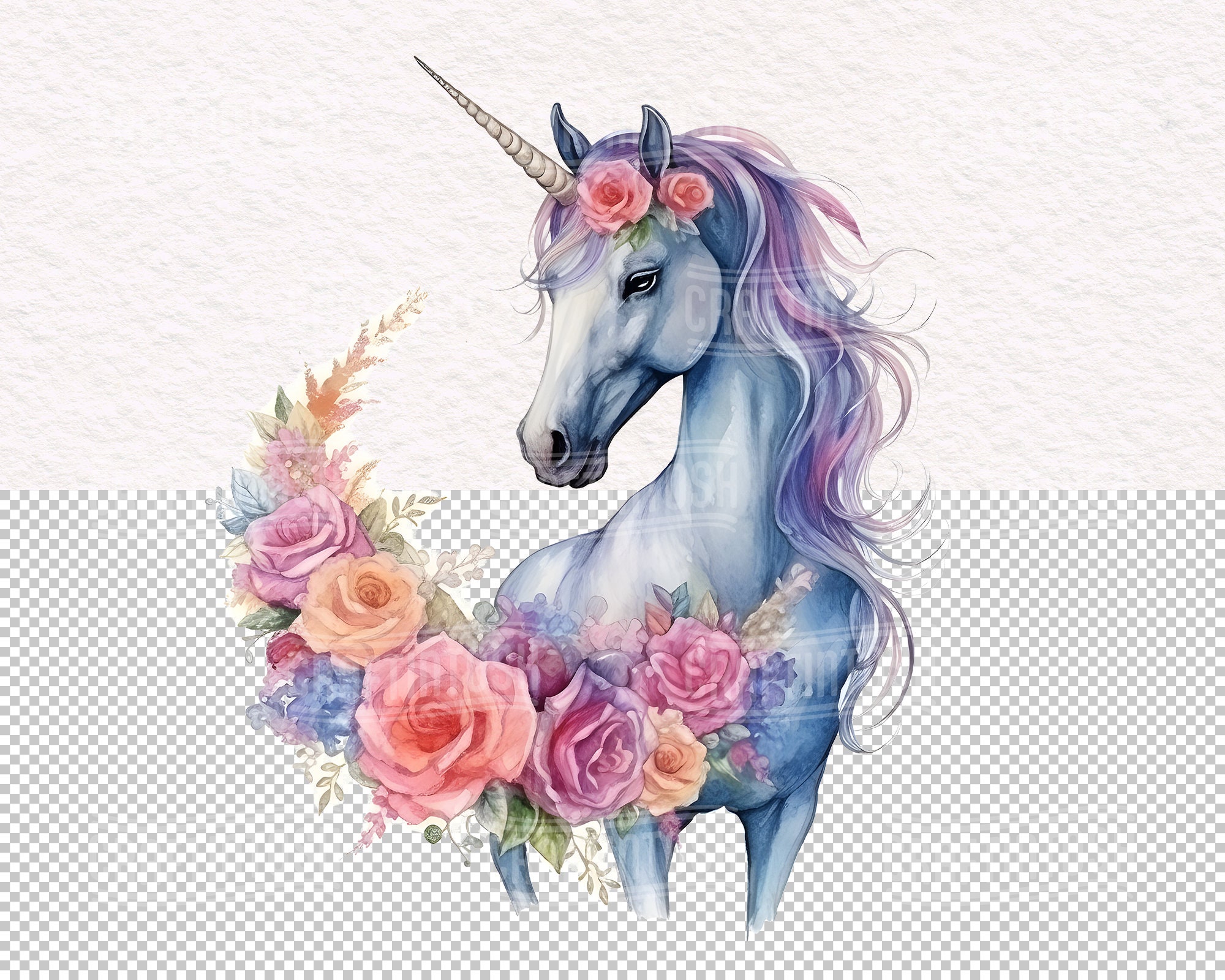 Watercolor Unicorn Clipart PNG Bundle Floral Patriotic Unicorns ...