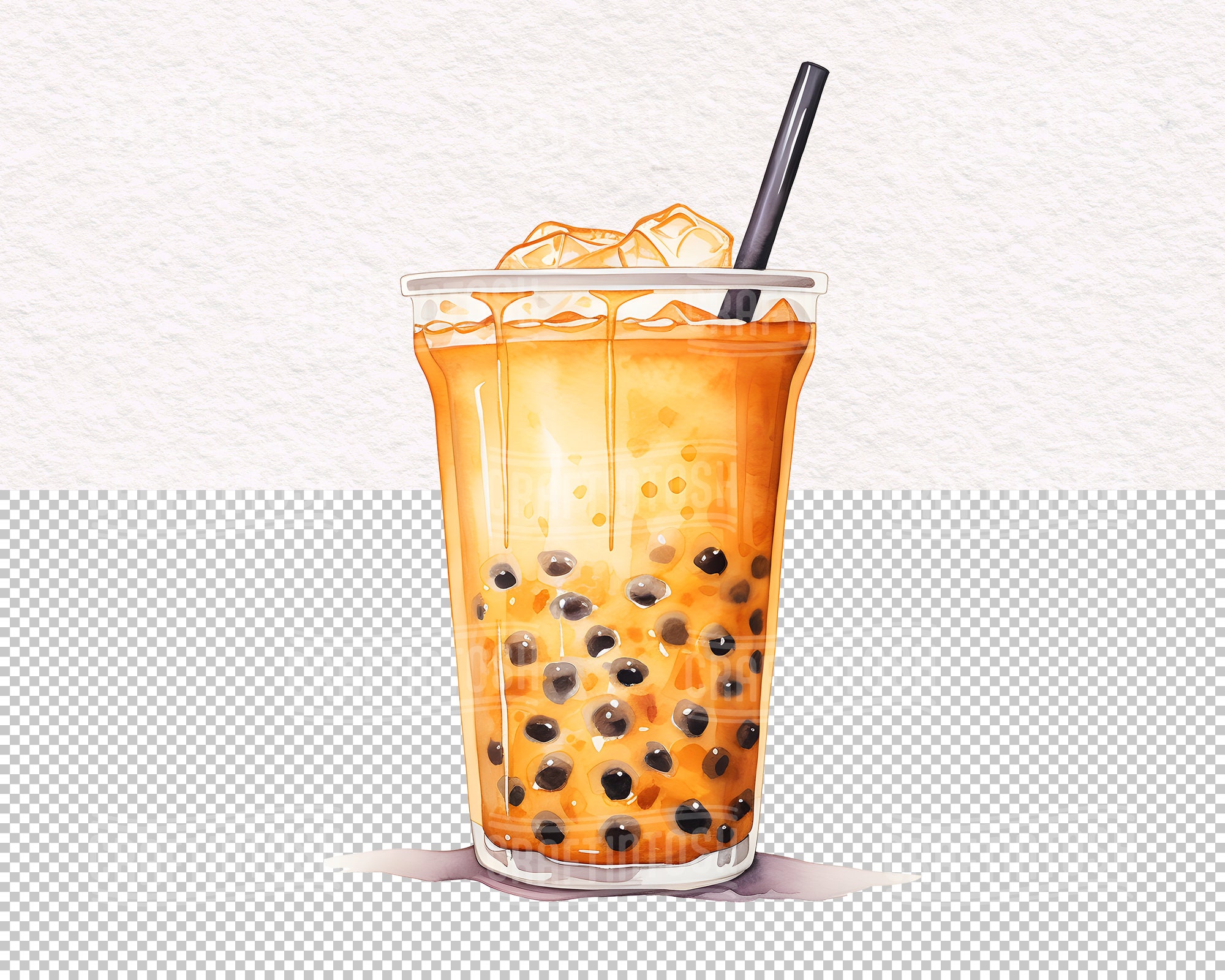 Watercolor Bubble Tea Clip Art Transparent Boba Tea PNG Popping Boba ...
