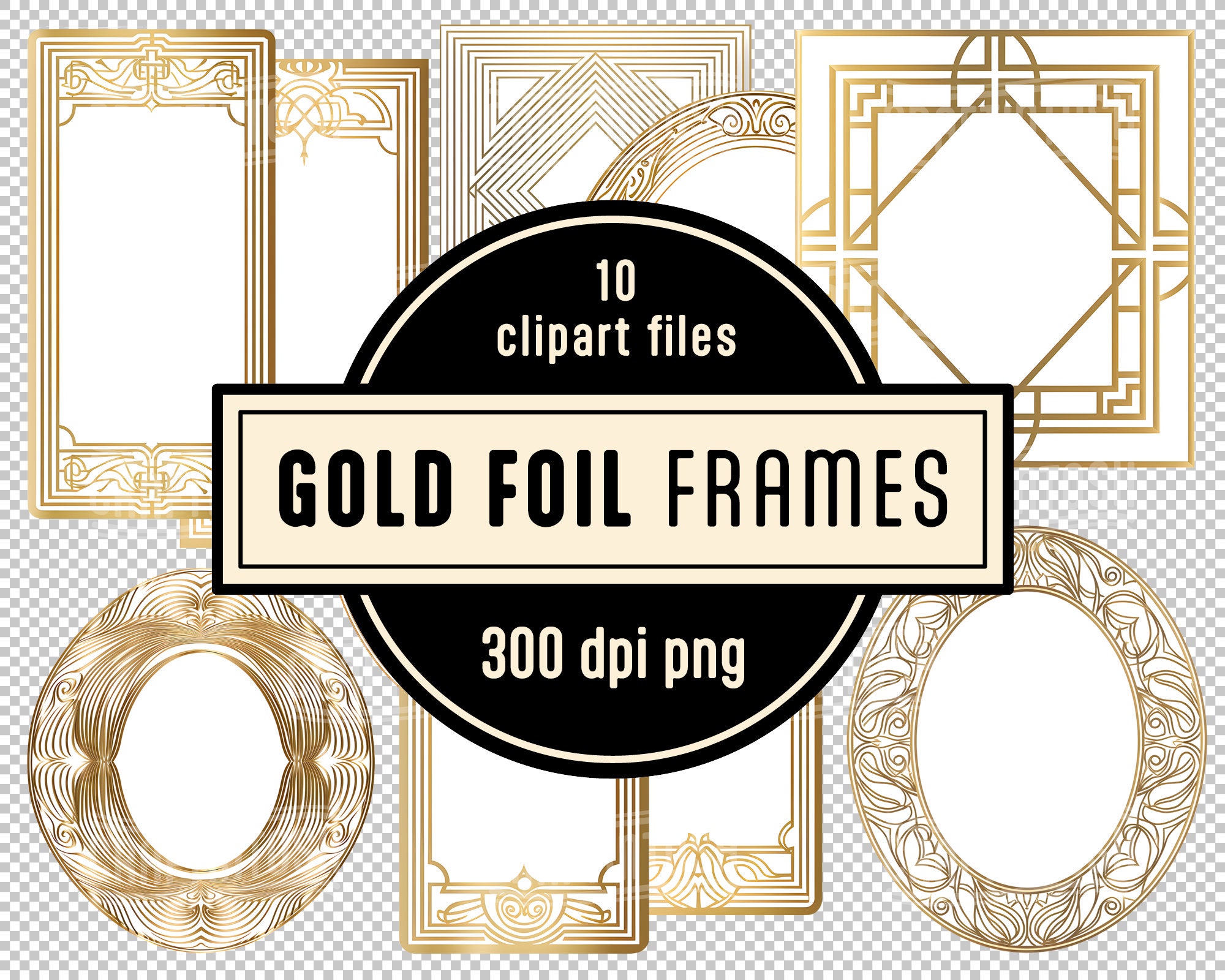 Gold Foil Frames Clipart 10 PNG Digital Graphics Instant Download ...