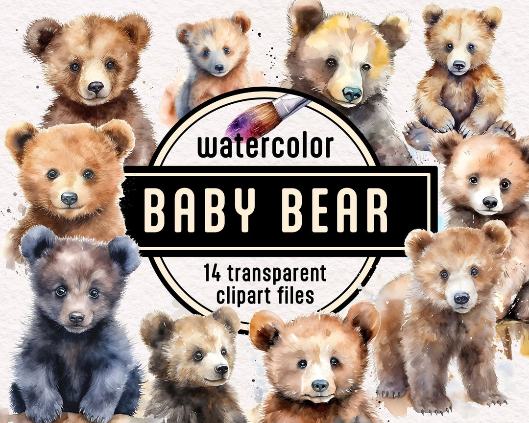 Watercolor Baby Bear Clipart - Cute Forest Animals, Teddy Bear Image ...