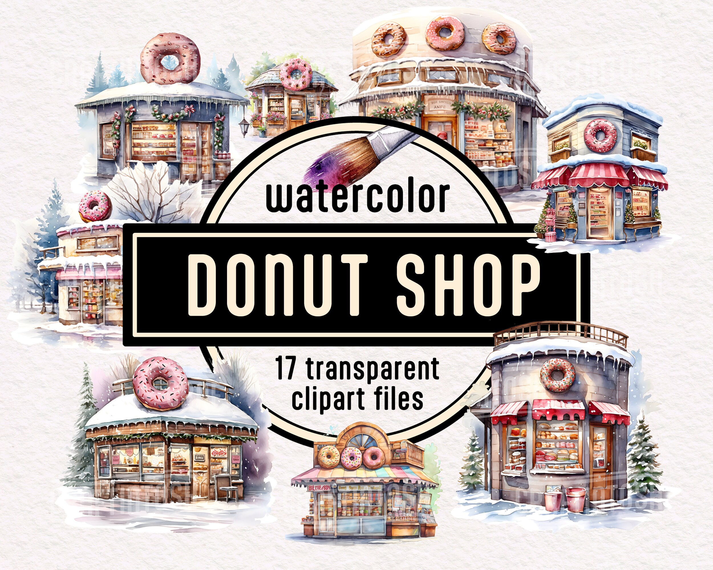 Watercolor Donut Shop Clipart PNG Donut Clip Art Bakery Sweet Dessert ...
