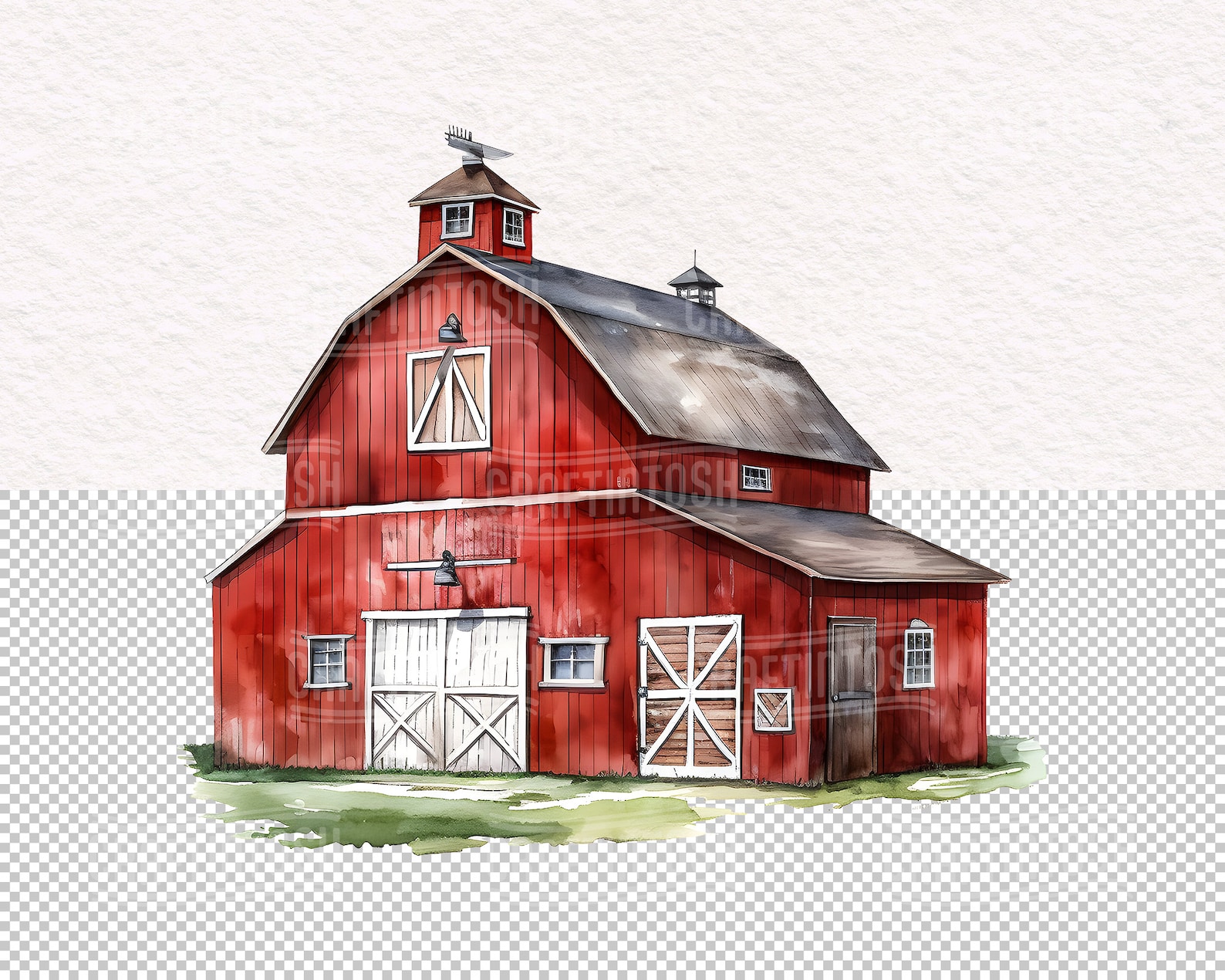 Red Farm Barn Clipart Watercolor Barn Traditional Farmers House ...