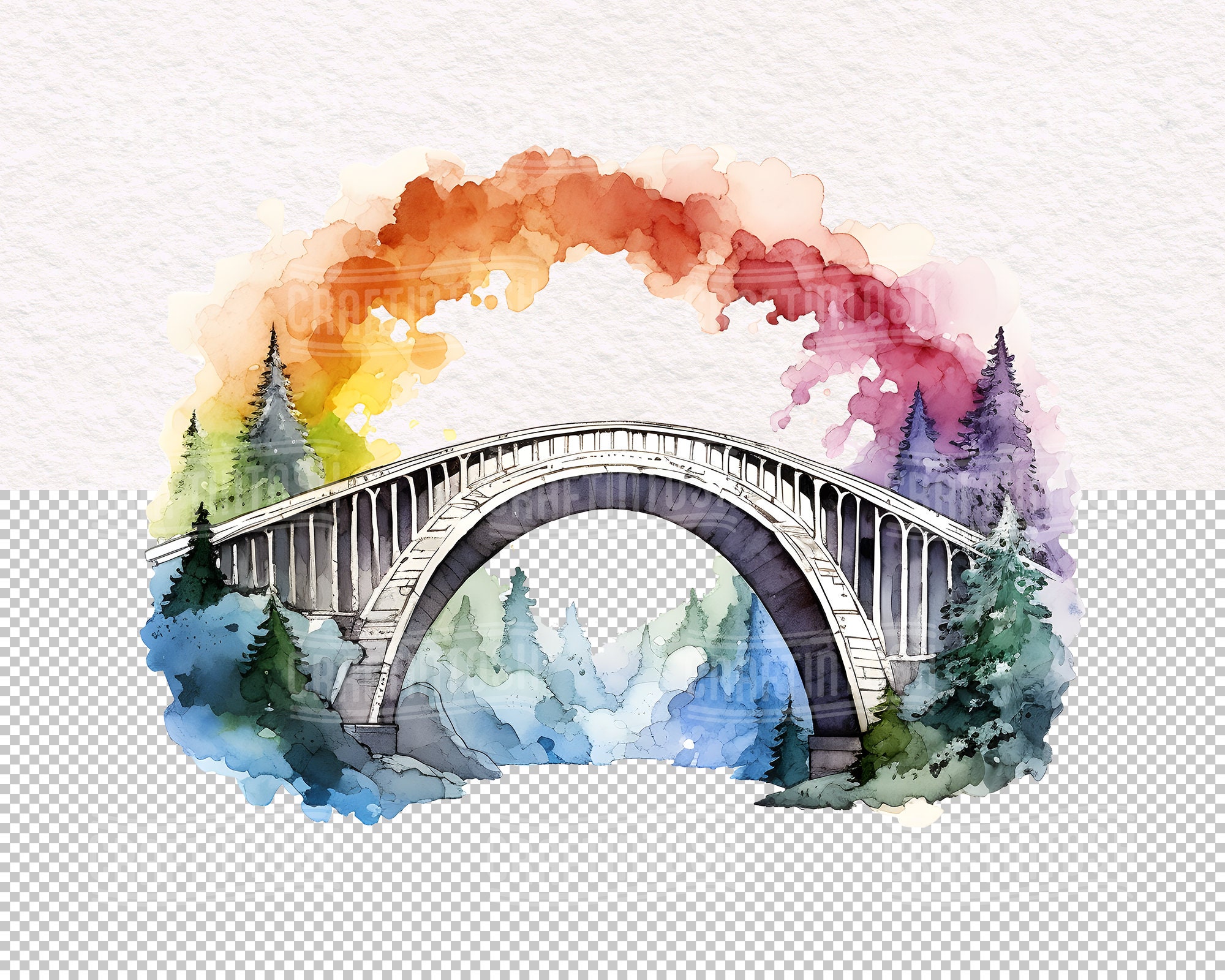 Watercolor Rainbow Bridge Clipart - Pet Memorial, Hope Rainbow PNG ...