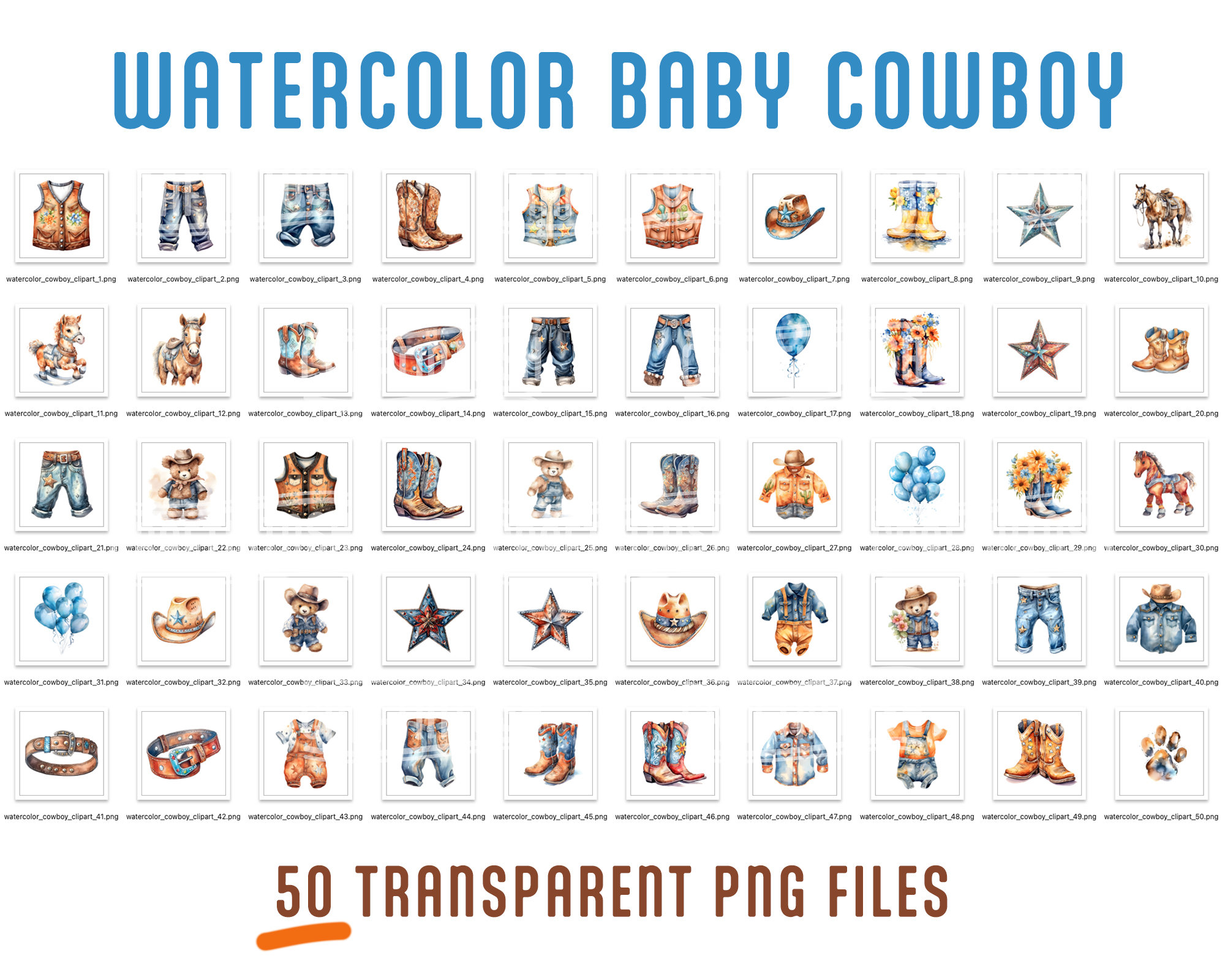 Watercolor Baby Cowboy PNG Clipart Set - Digital Graphics Instant ...
