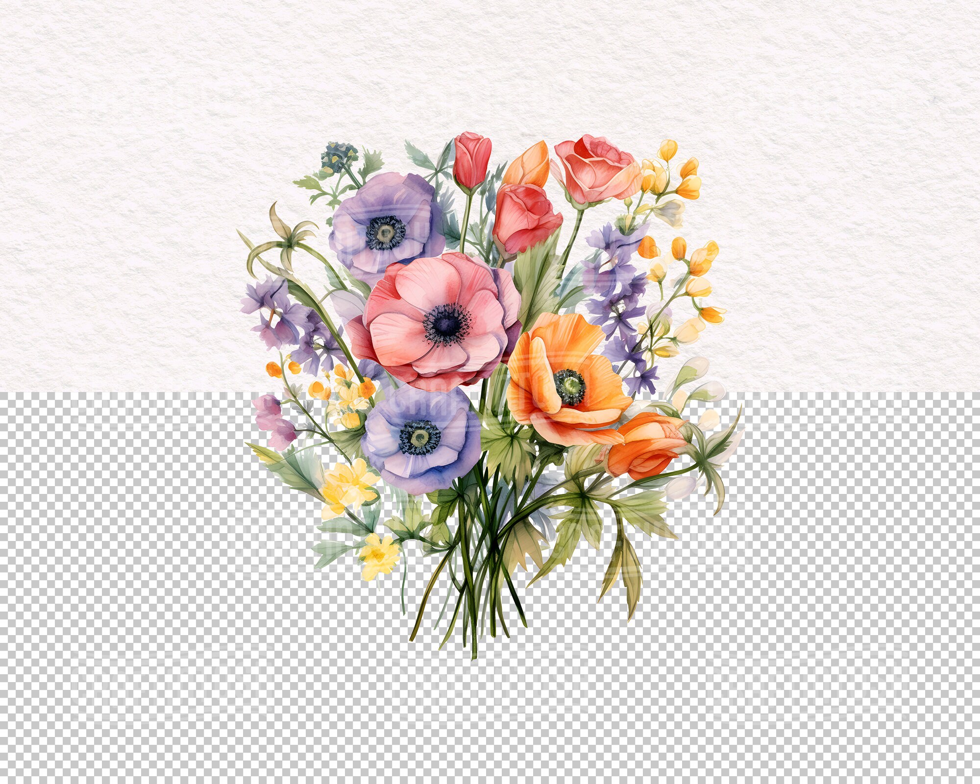 Bright Watercolor Spring Summer Flower Bouquet Clipart Colorful Flowers ...