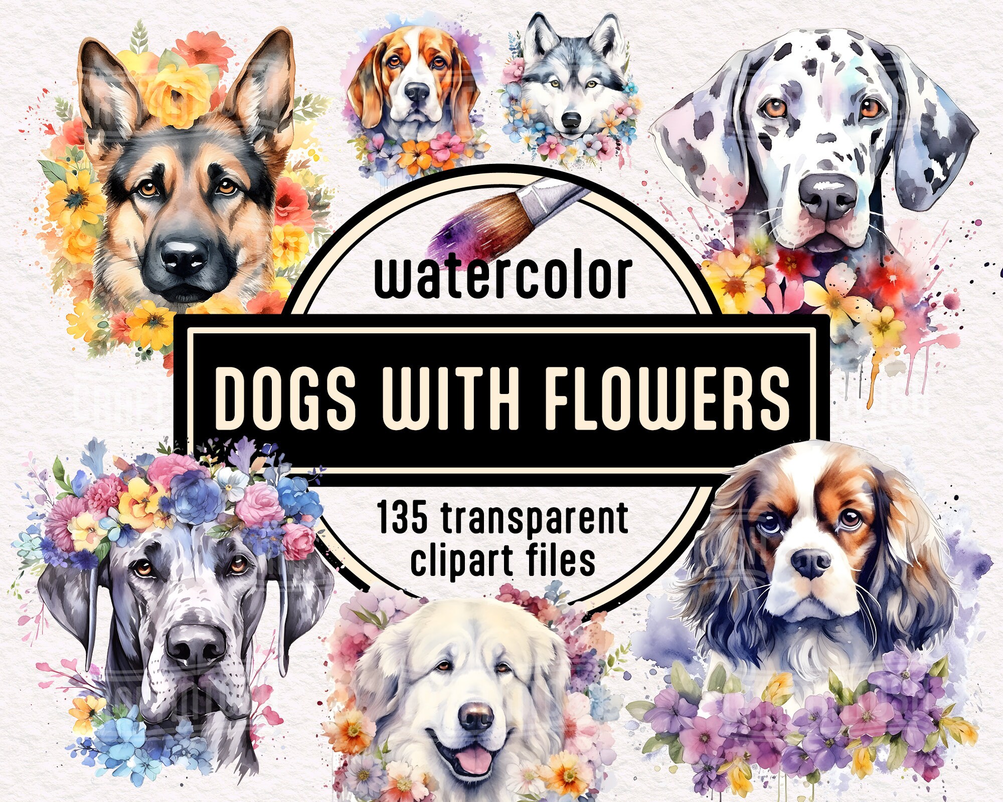 Watercolor Floral Dog PNG Clipart - Dogs With Flower Crowns Blossom ...