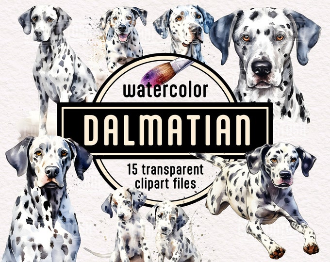 10 Dalmatian Clipart, Watercolor Dalmatian Dog, Printable Watercolor ...