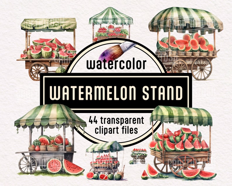 Watercolor Watermelon Stand Clipart Pink Watermelon PNG Digital ...