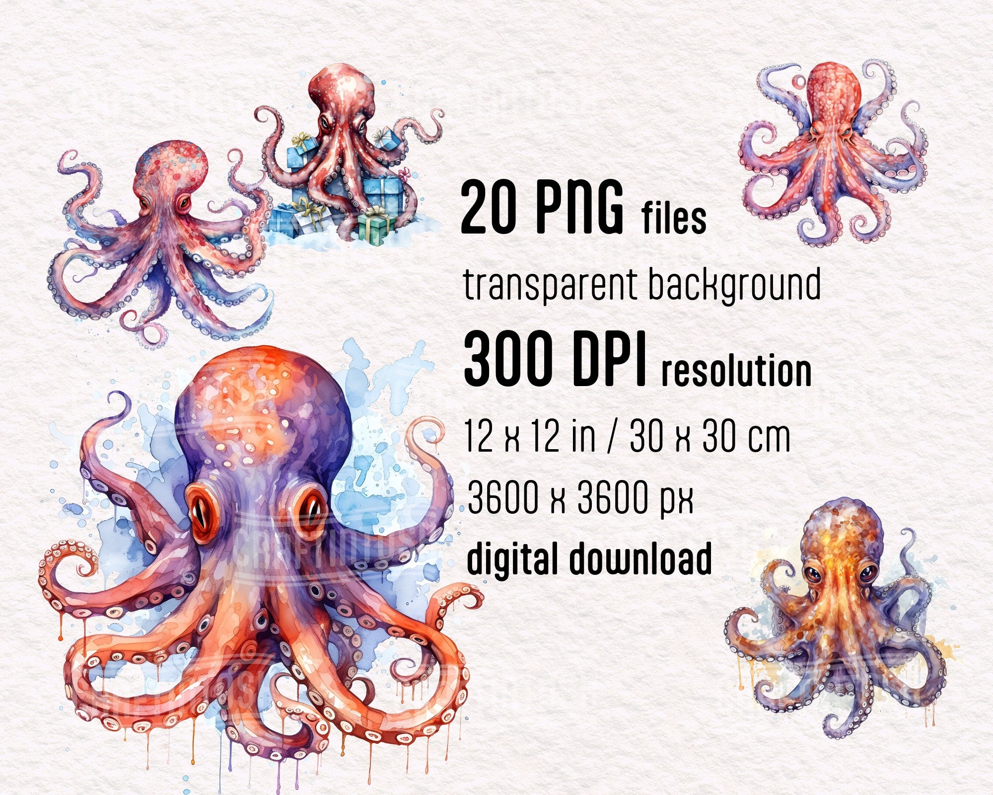 Watercolor Octopus Clipart Under the Sea Life Ocean PNG, Printable ...