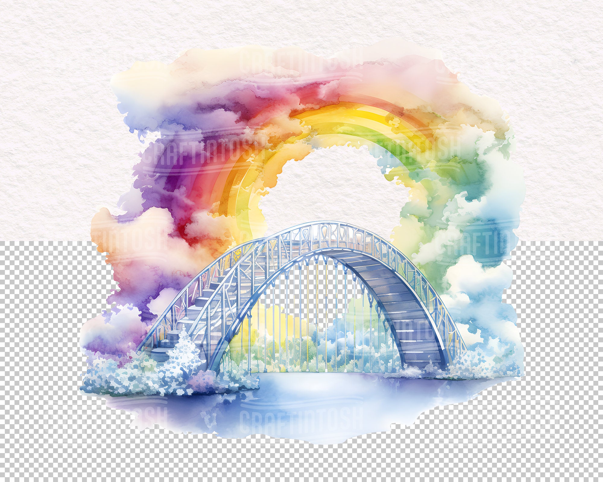 Watercolor Rainbow Bridge Clipart - Pet Memorial, Hope Rainbow PNG ...