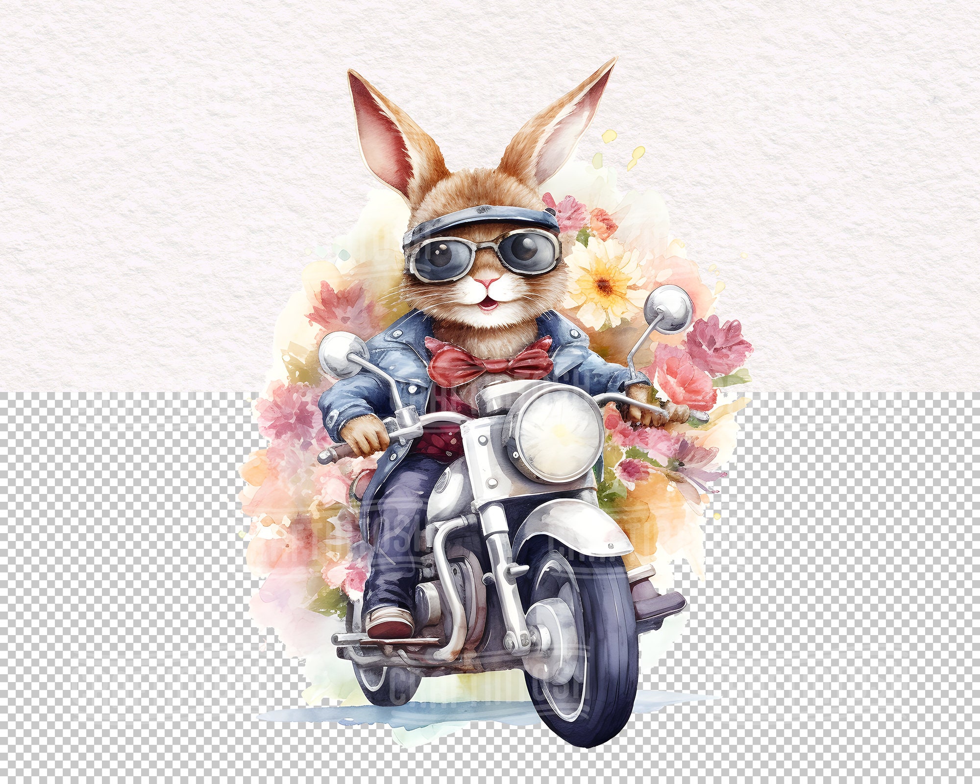 Watercolor Biker Bunny Clipart Bundle - Cute Bunny on Bike Printable ...