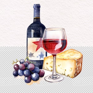 Watercolor Wine and Cheese Clipart Bundle - PNG Cheese Board Wine ...