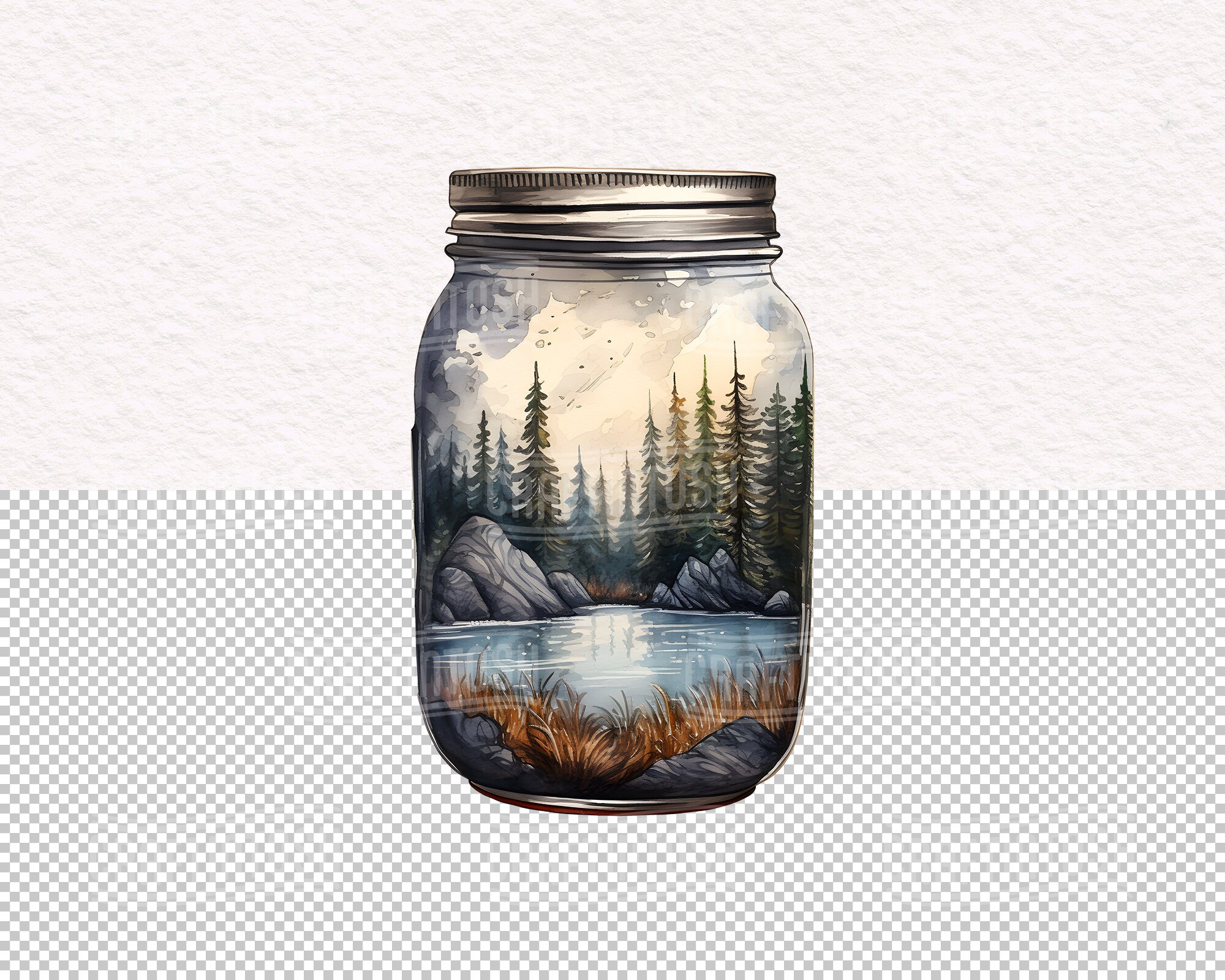 Watercolor Rustic Mason Jar Clipart: Transparent PNG, Enchanted Forest ...