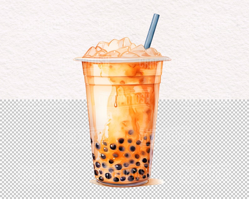 Watercolor Bubble Tea Clip Art Transparent Boba Tea PNG Popping Boba ...