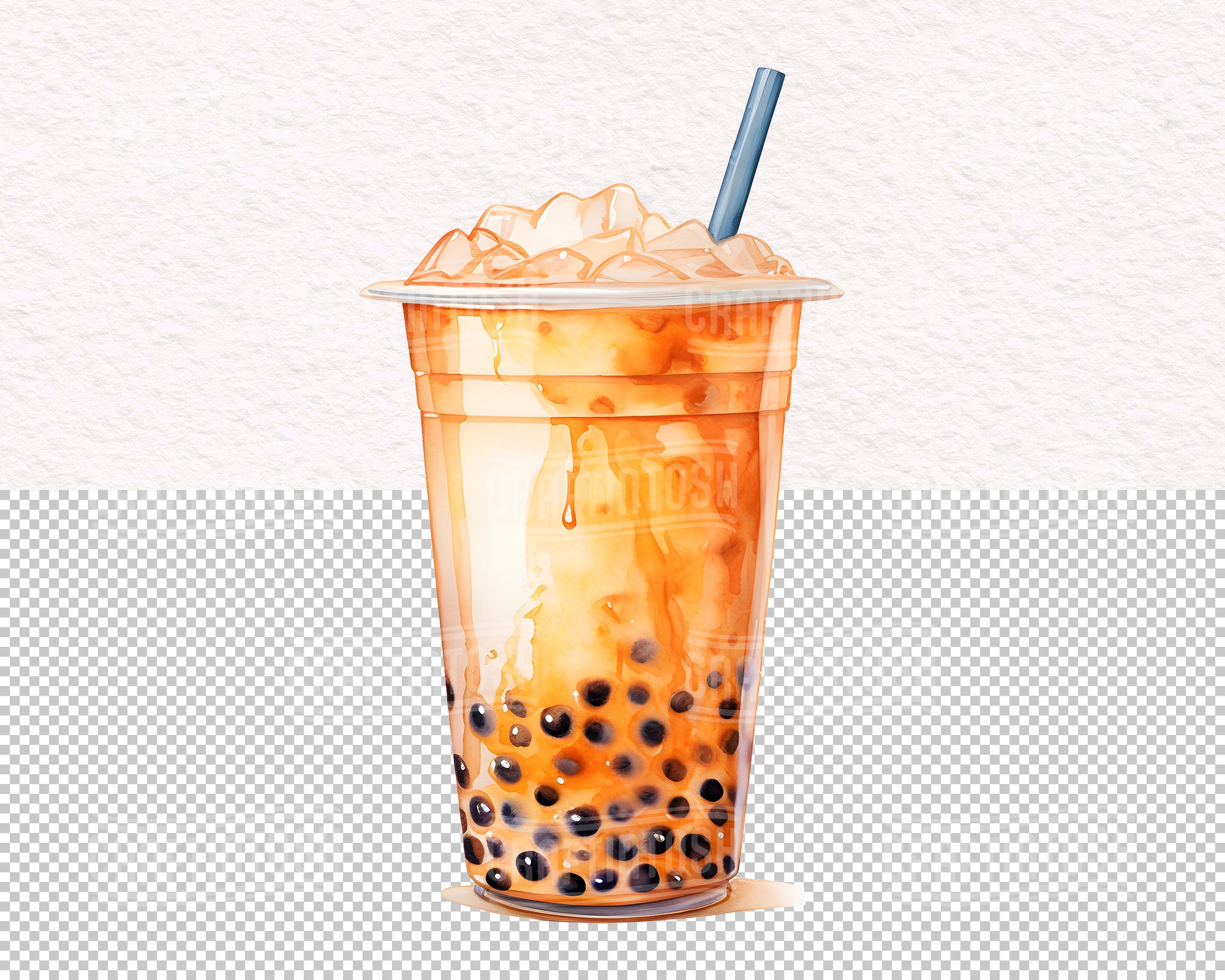 Watercolor Bubble Tea Clip Art Transparent Boba Tea PNG Popping Boba ...
