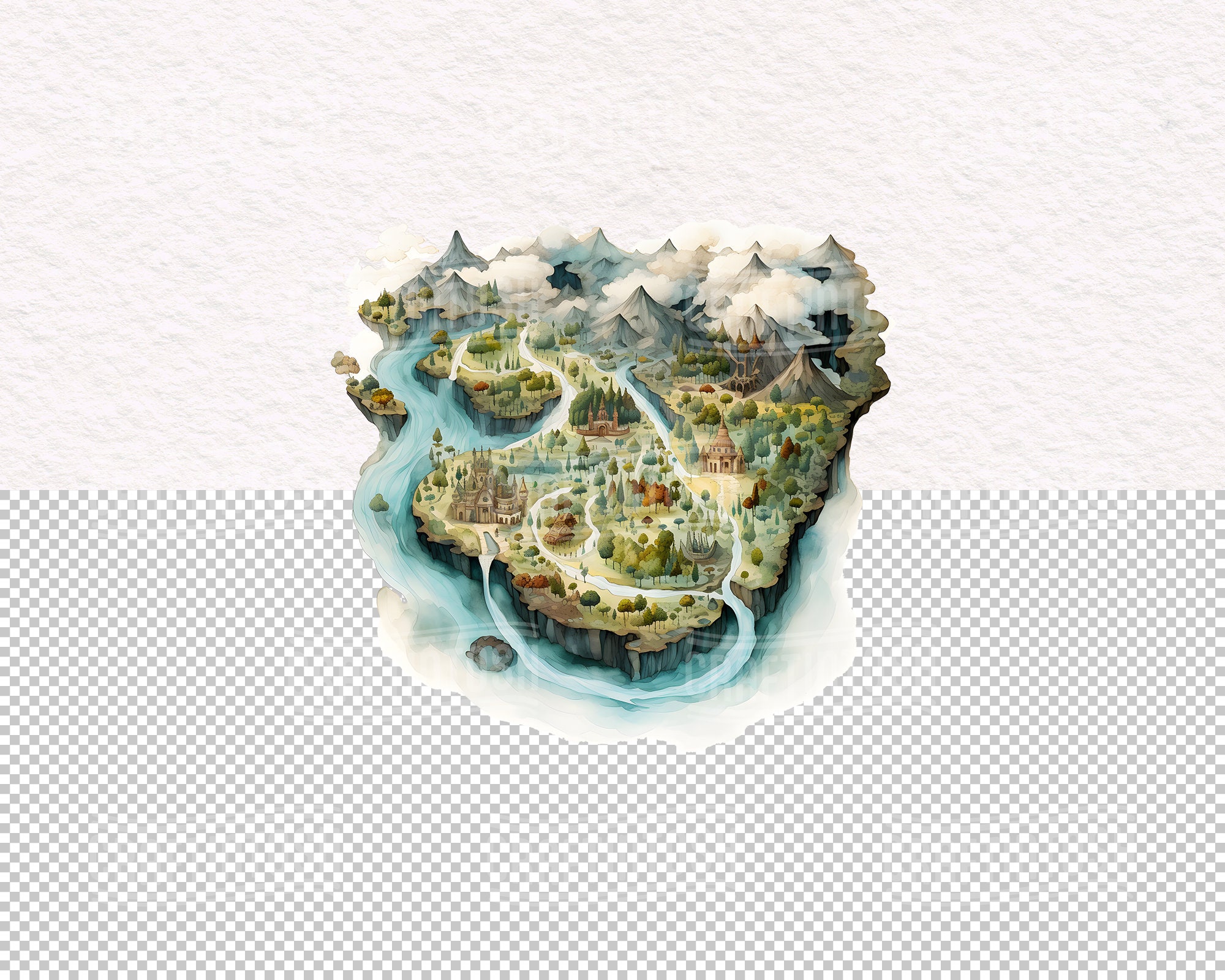 Watercolor Fantasy Land Map Clipart - Fantasy World Adventure Map ...