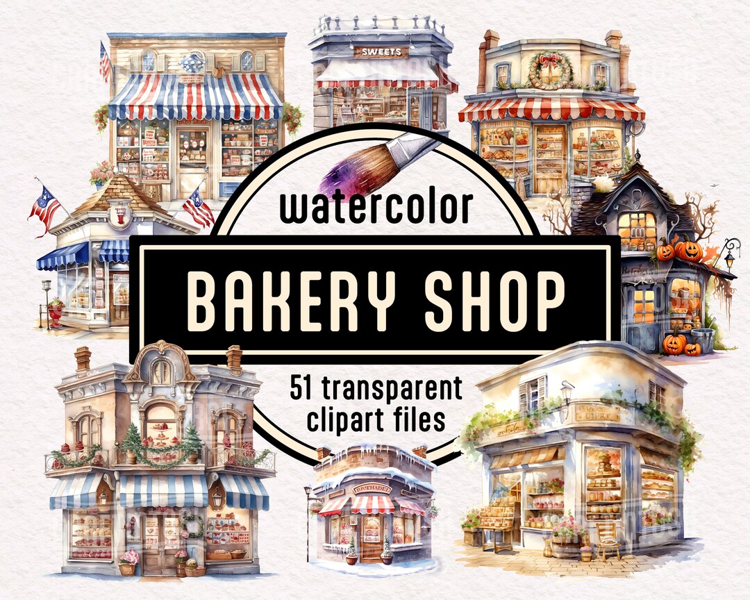 Watercolor Bakery Shop Clipart - Transparent Bakery PNG Baking Clipart ...