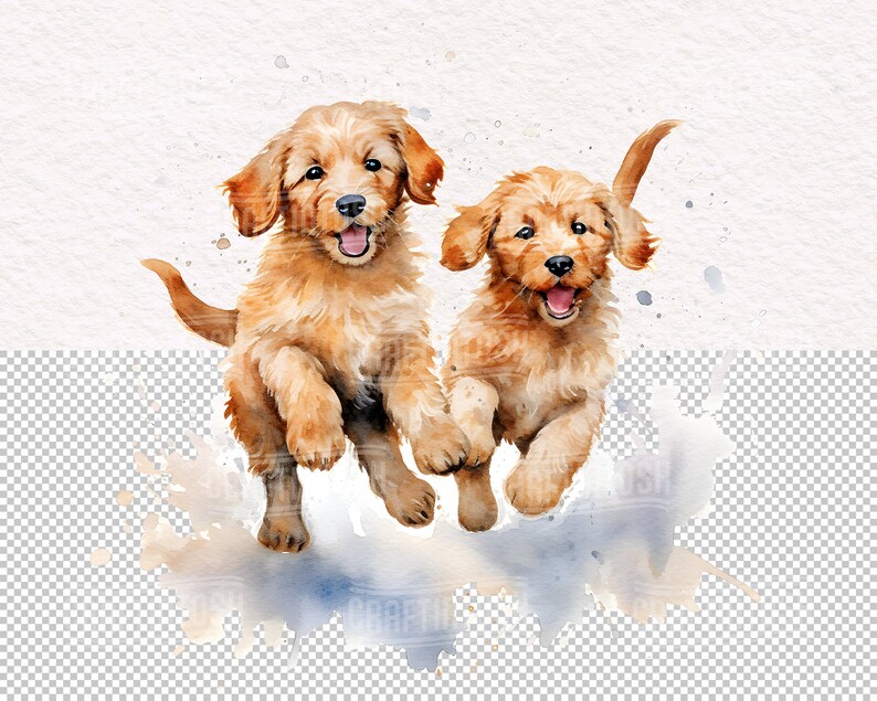 Watercolor Puppies PNG Clipart Bundle: Cute Two Pet Portrait - Etsy