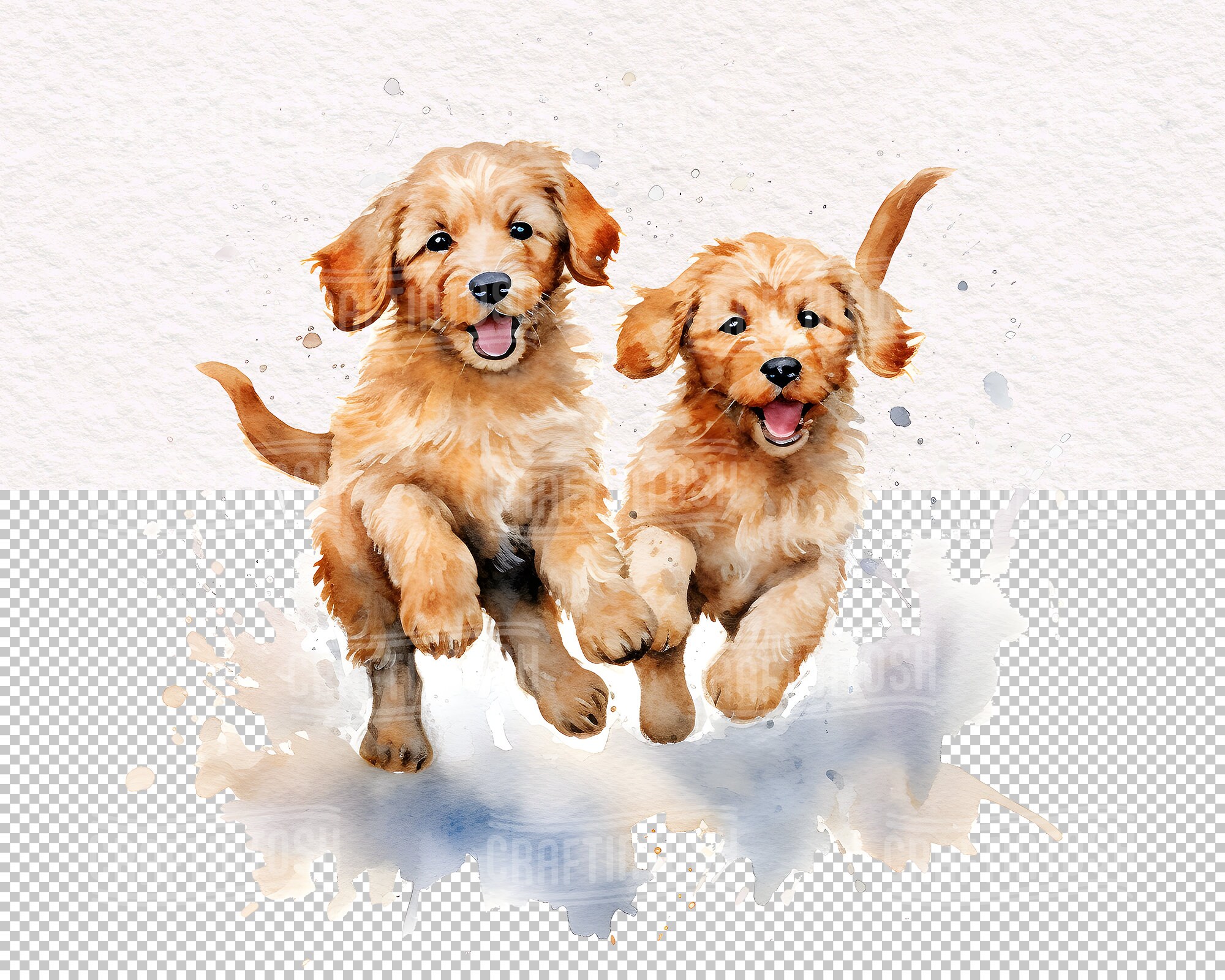 Watercolor Puppies PNG Clipart Bundle: Cute Two Pet Portrait Dogs ...