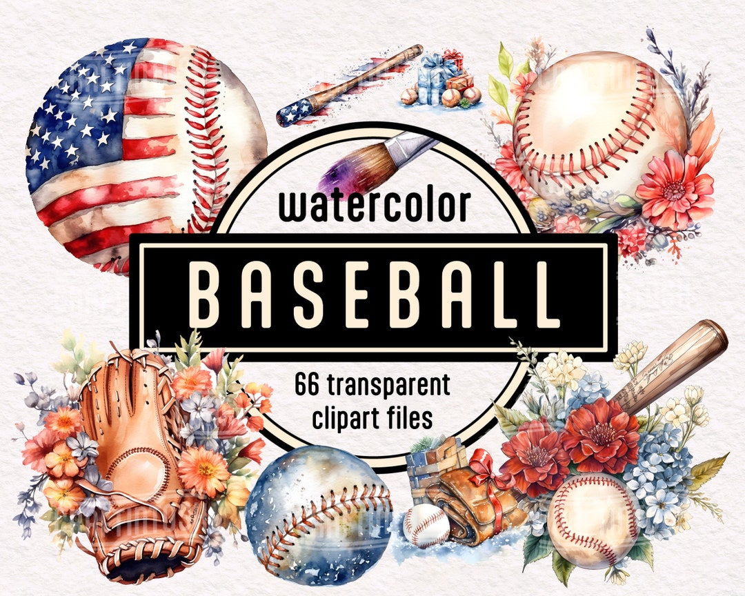 Watercolor Baseball Clipart Set 66 Softball Sports PNG Ball Bat Glove ...