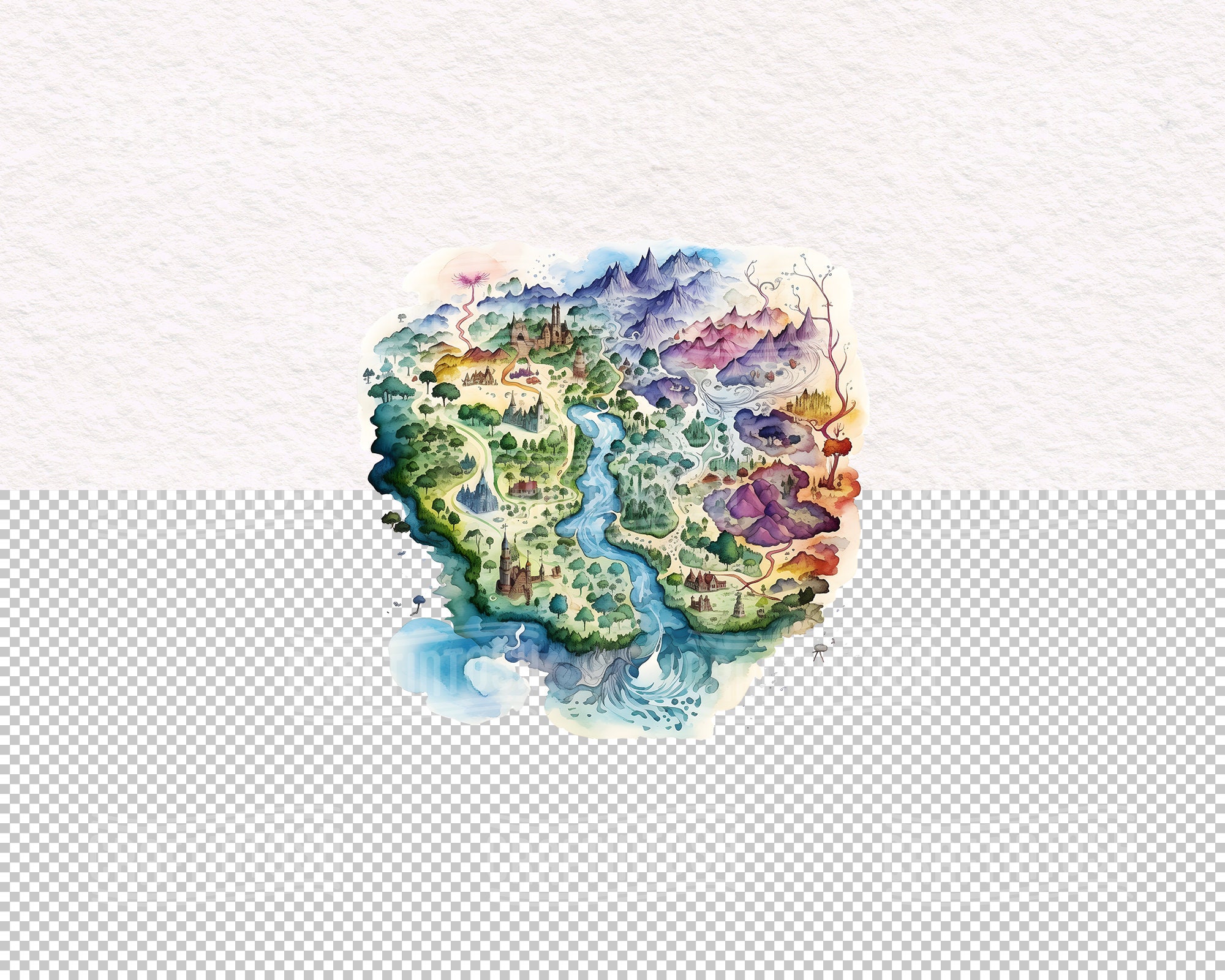 Watercolor Fantasy Land Map Clipart - Fantasy World Adventure Map ...