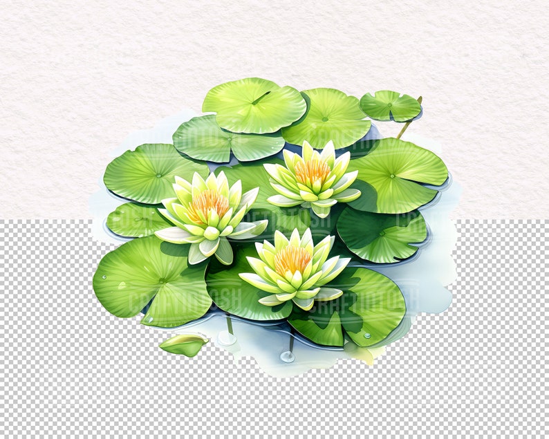 Watercolor Floating Lily Pad Clipart - Transparent Water Lily PNG Lily ...